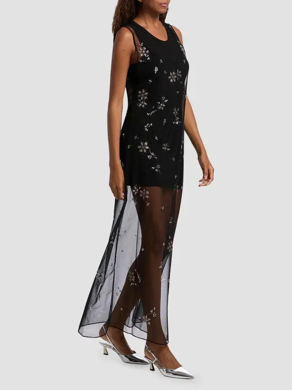 Rabanne Hotfix Floral Tulle Tank Maxi Dress