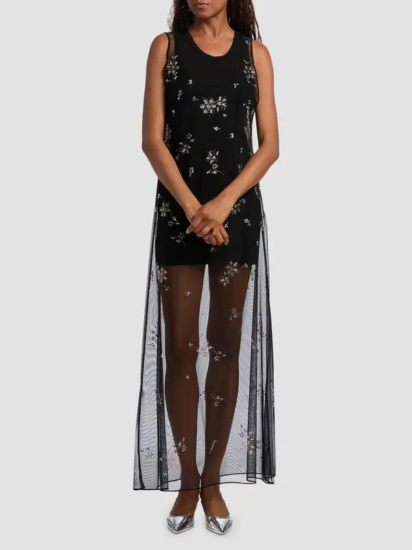 Rabanne Hotfix Floral Tulle Tank Maxi Dress