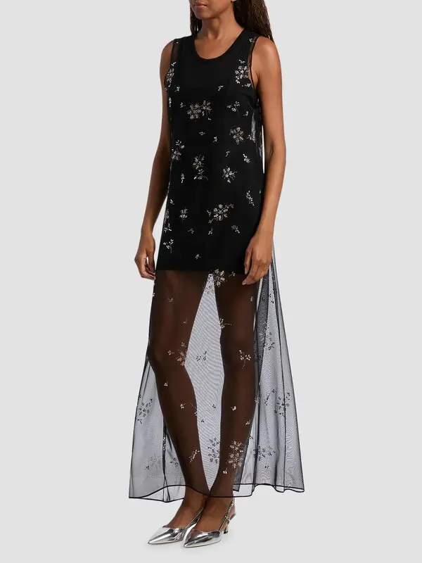 Rabanne Hotfix Floral Tulle Tank Maxi Dress