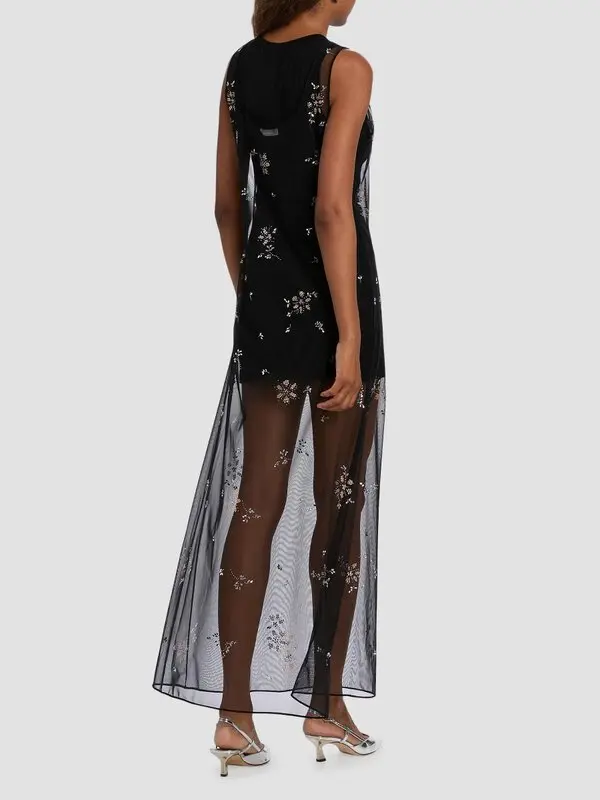 Rabanne Hotfix Floral Tulle Tank Maxi Dress