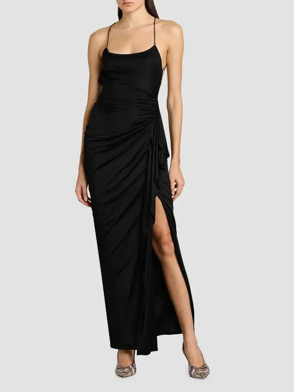 Versace Draped Jersey Column Gown