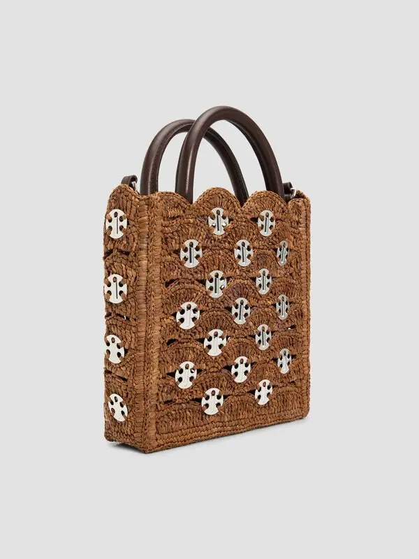 Rabanne Raffia & Leather Top Handle Bag