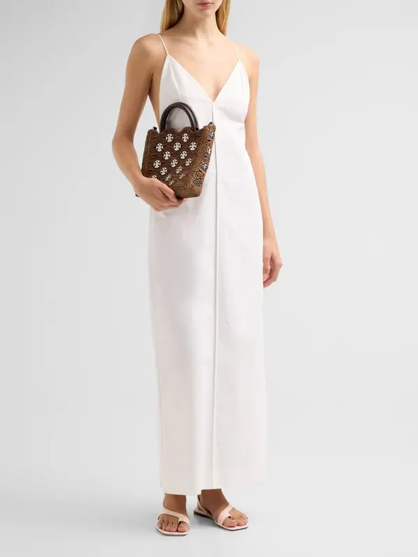 Rabanne Raffia & Leather Top Handle Bag