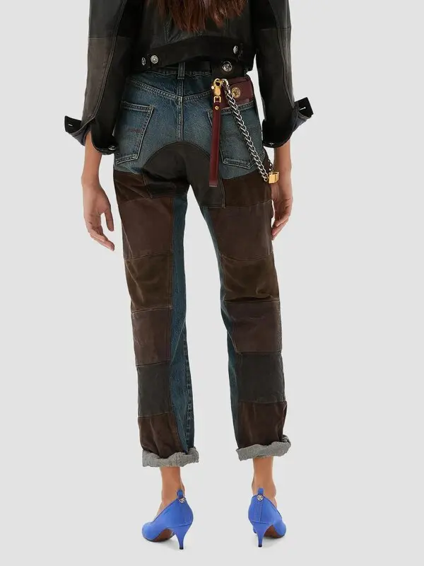 Versace Patchwork Straight-leg Leather Jeans