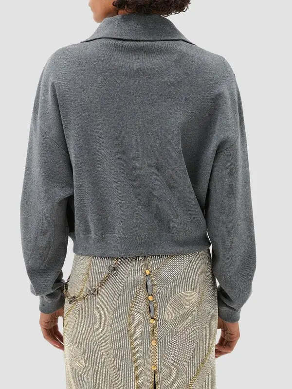 Versace Intarsia-wool & Leather Patchwork Zip Sweatshirt