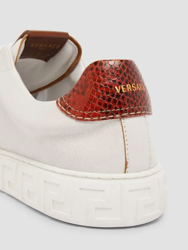 Versace Greca Leather Low-top Sneakers - White Rust Oak