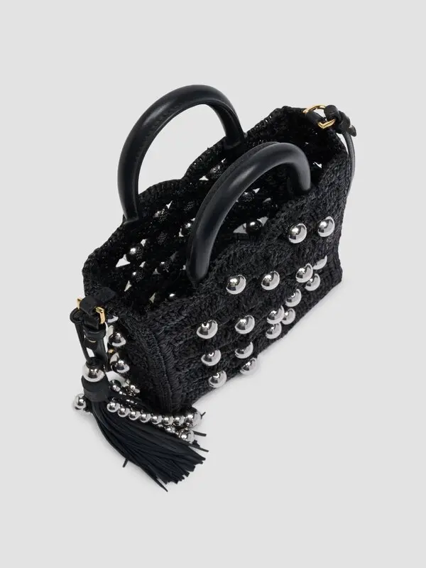 Rabanne Embellished Raffia Top Handle Bag