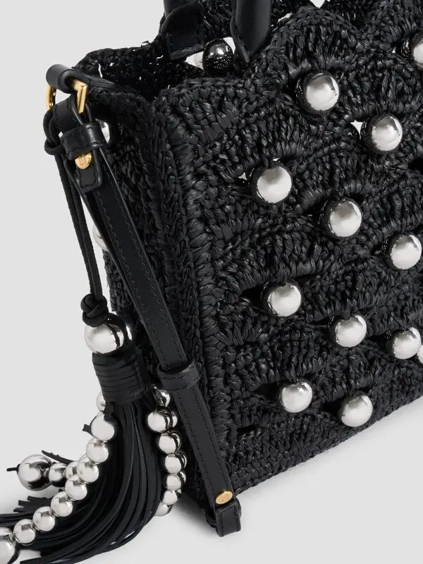 Rabanne Embellished Raffia Top Handle Bag