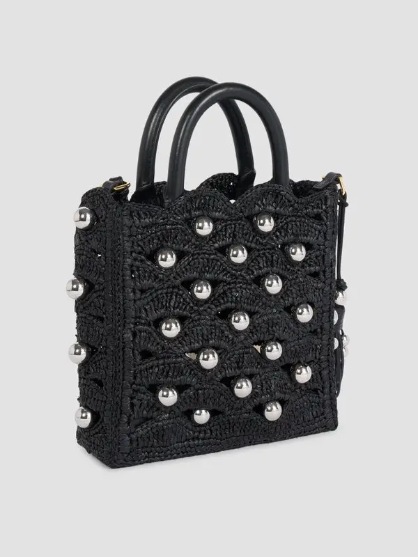 Rabanne Embellished Raffia Top Handle Bag