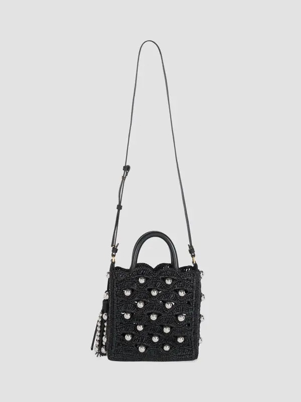 Rabanne Embellished Raffia Top Handle Bag