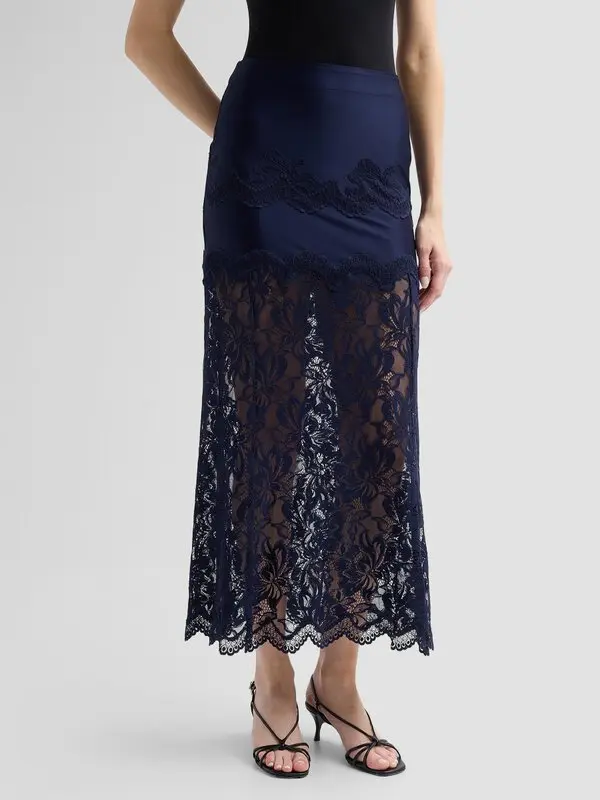 Rabanne Lace Satin Midi Skirt