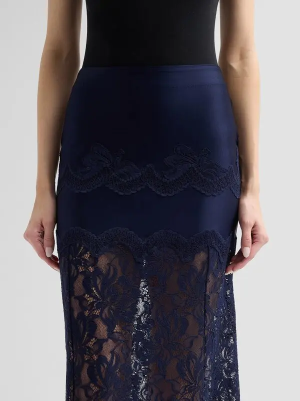 Rabanne Lace Satin Midi Skirt