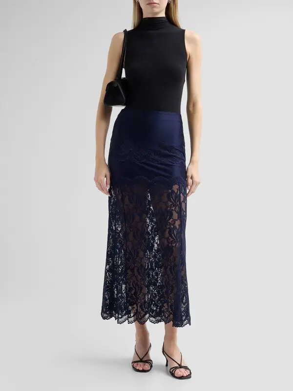 Rabanne Lace Satin Midi Skirt