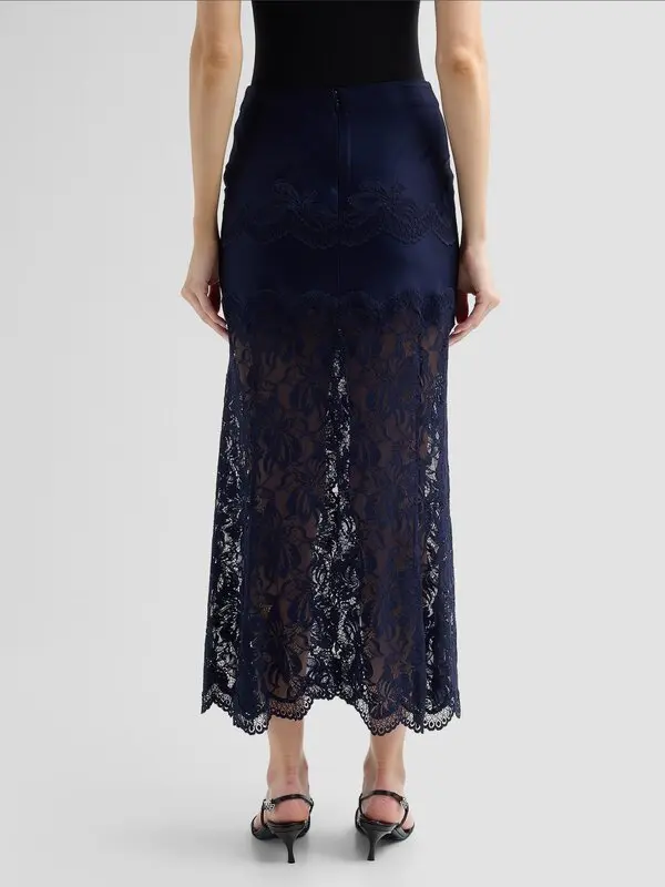 Rabanne Lace Satin Midi Skirt