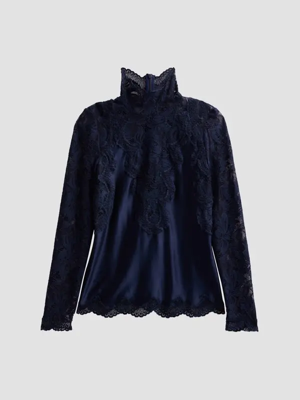 Rabanne Lace Satin Long-sleeve Top