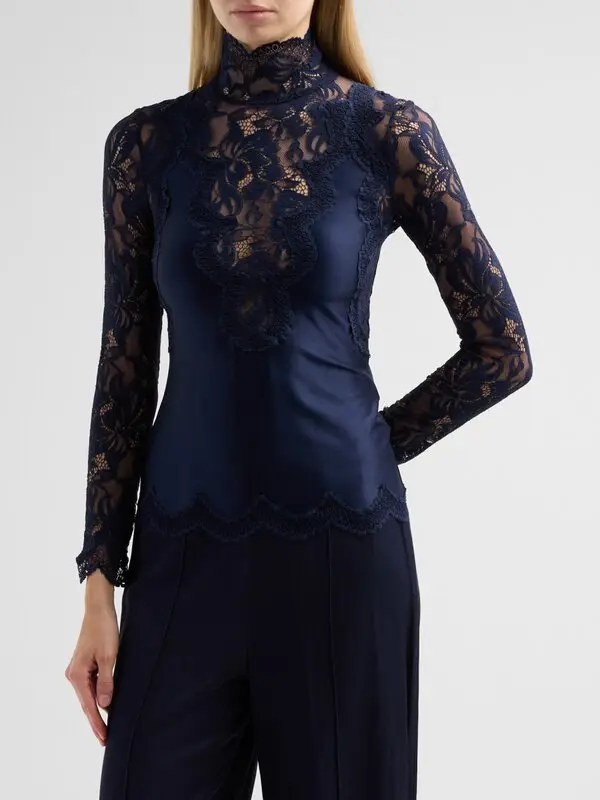Rabanne Lace Satin Long-sleeve Top