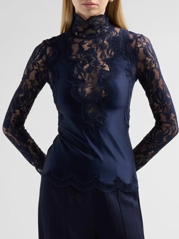Rabanne Lace Satin Long-sleeve Top