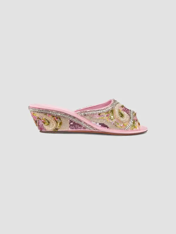 Versace 50mm Beaded Mule Wedges - Geranium