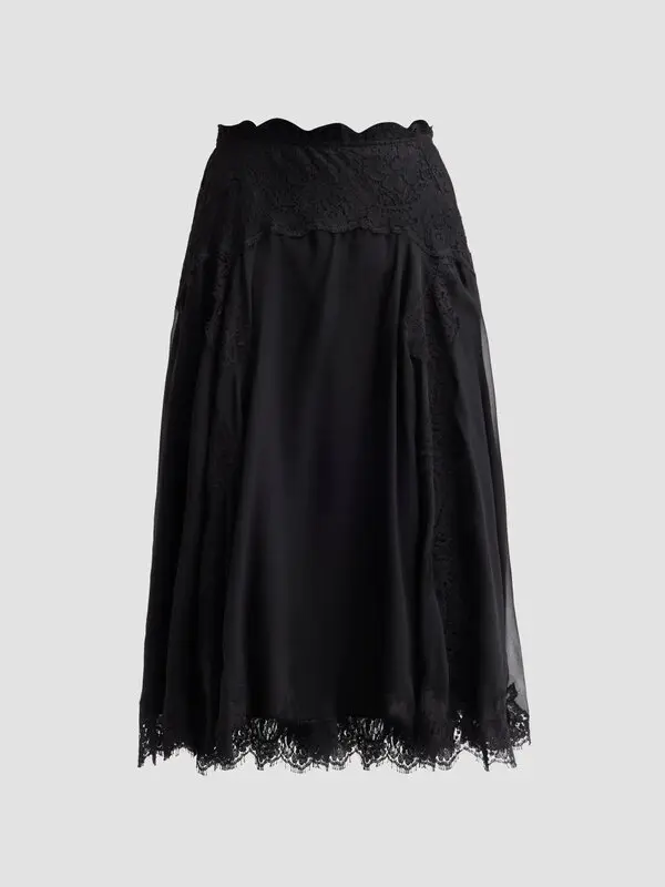 Dolce & Gabbana Lace-trim Silk-cotton Midi Skirt