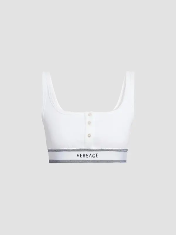 Versace Bio Cotton Rib-knit Bra - White