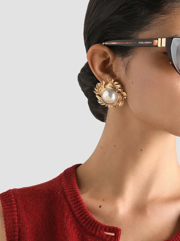 Dolce & Gabbana Goldtone & Imitation Pearl Logo Clip-on Earrings