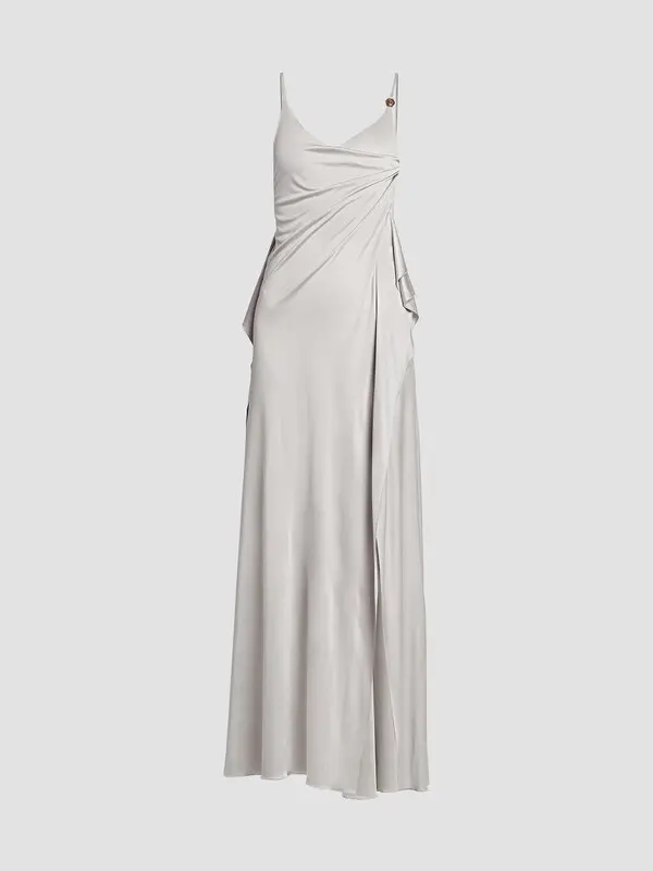 Versace La Vacanza Draped Jersey Gown - Silver Grey
