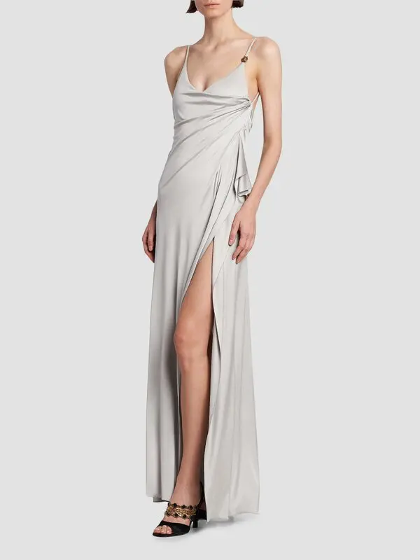 Versace La Vacanza Draped Jersey Gown - Silver Grey