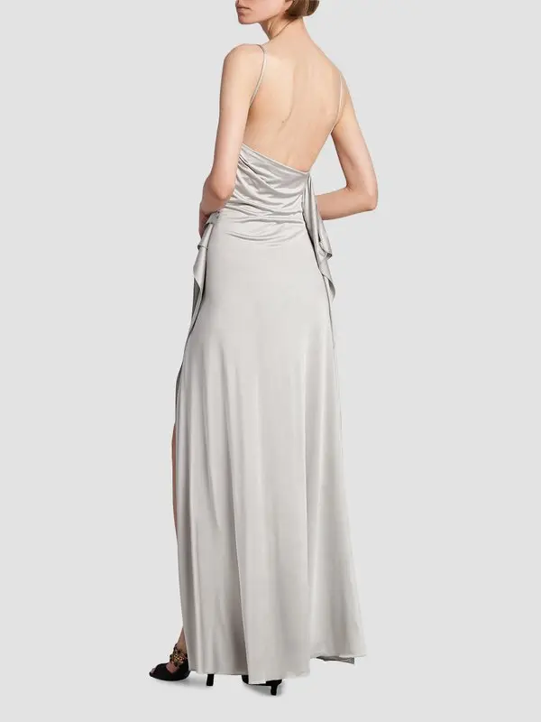 Versace La Vacanza Draped Jersey Gown - Silver Grey