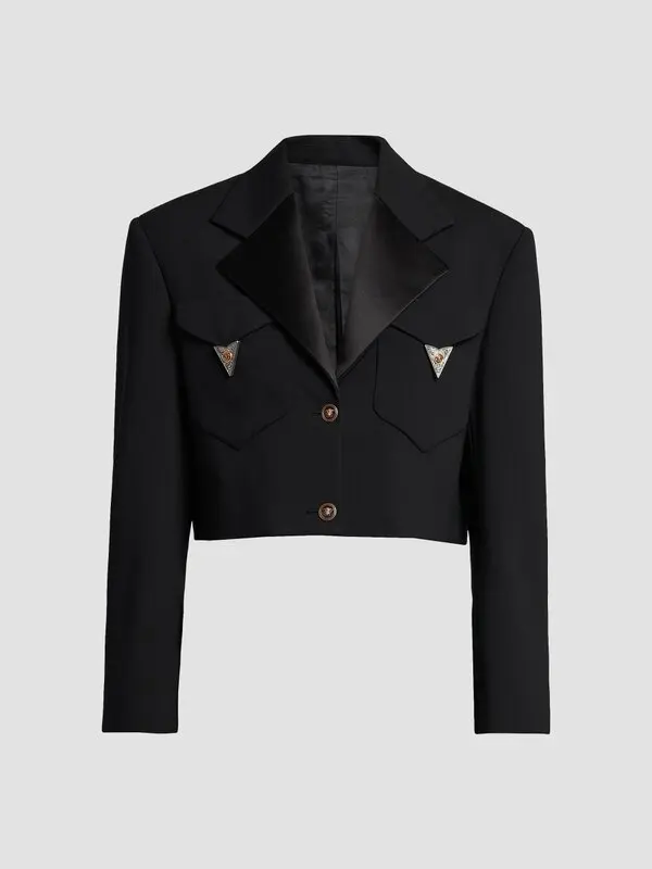 Versace La Vacanza Hardware-embellished Wool Crop Blazer