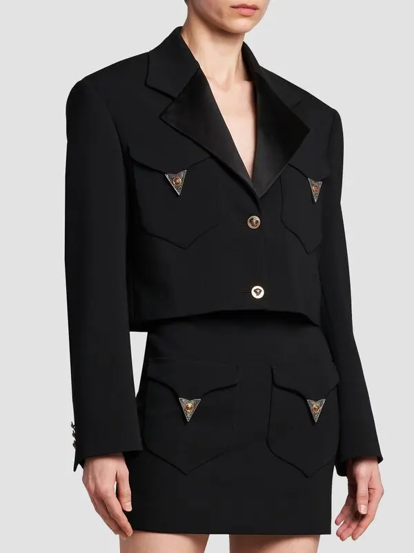 Versace La Vacanza Hardware-embellished Wool Crop Blazer