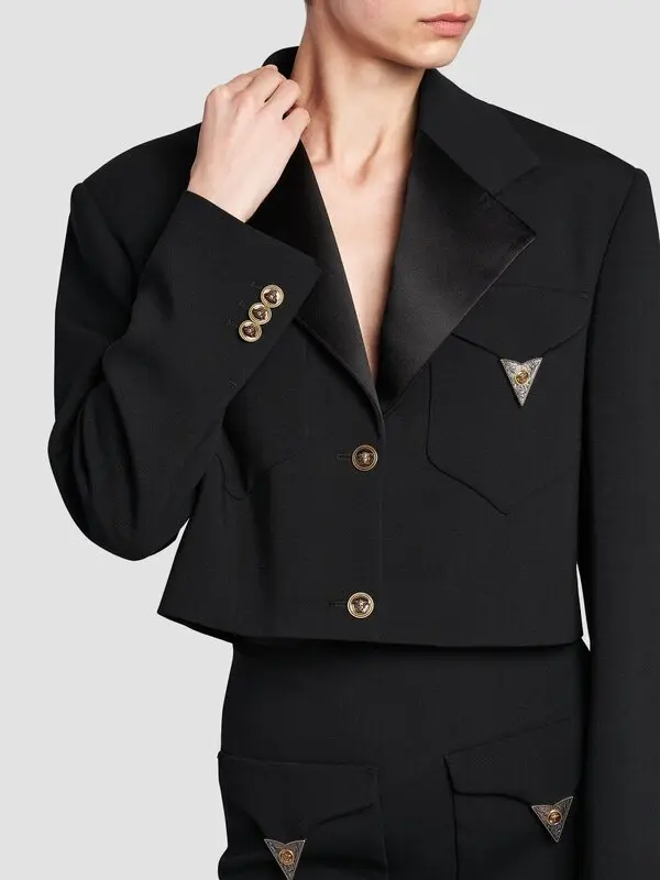 Versace La Vacanza Hardware-embellished Wool Crop Blazer