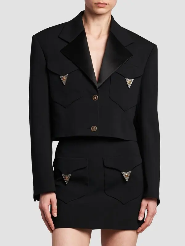 Versace La Vacanza Hardware-embellished Wool Crop Blazer