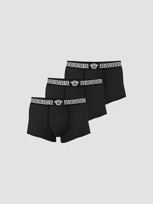 Versace 3-pack Greca Medusa Head Cotton Jersey Trunk Briefs - Black