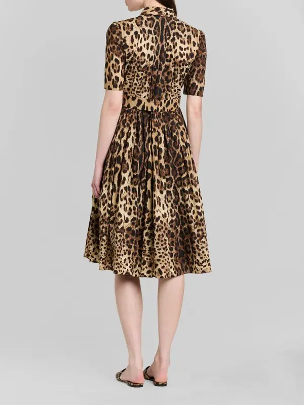 Dolce & Gabbana Leopard Print Cotton Poplin Midi Shirtdress