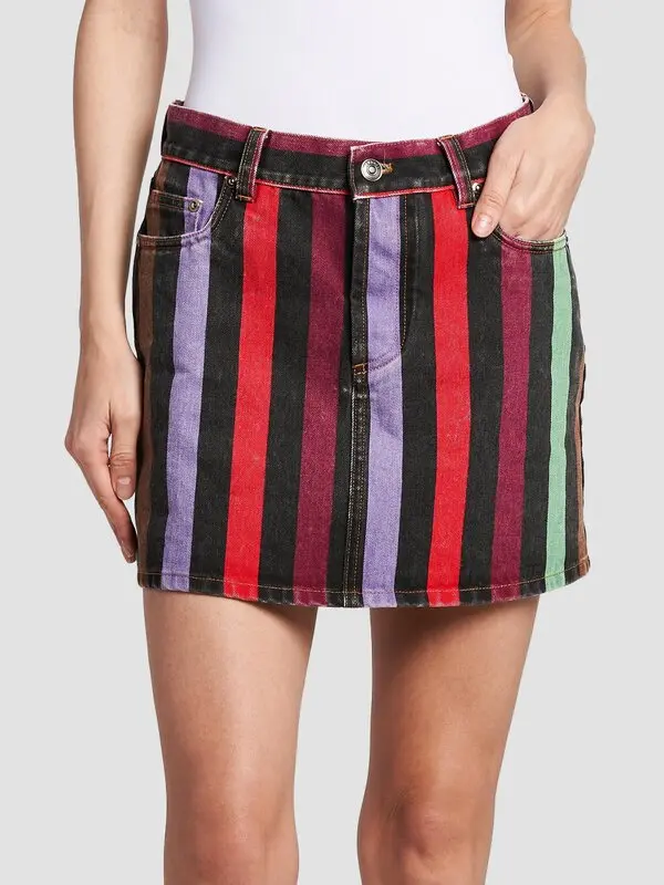 Versace La Vacanza Striped Rigid Denim Miniskirt