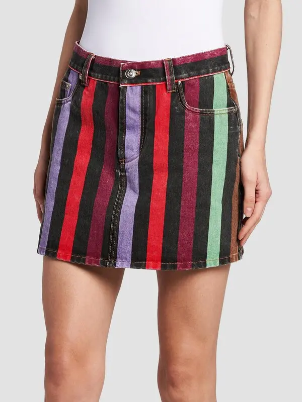 Versace La Vacanza Striped Rigid Denim Miniskirt