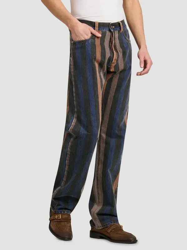 Versace Striped Cotton Straight-leg Jeans - Multicolor