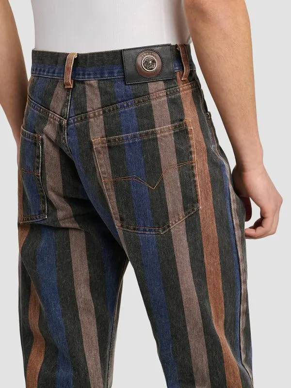 Versace Striped Cotton Straight-leg Jeans - Multicolor
