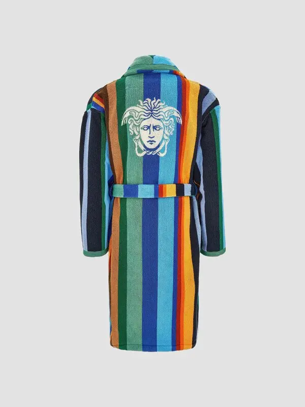 Versace Medusa Jacquard Striped Terry Robe - Blue Multicolor