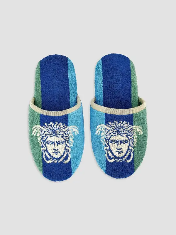 Versace Medusa Jacquard Striped Jersey Slippers
