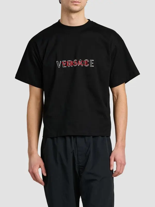 Versace Logo-embroidered Cotton T-shirt