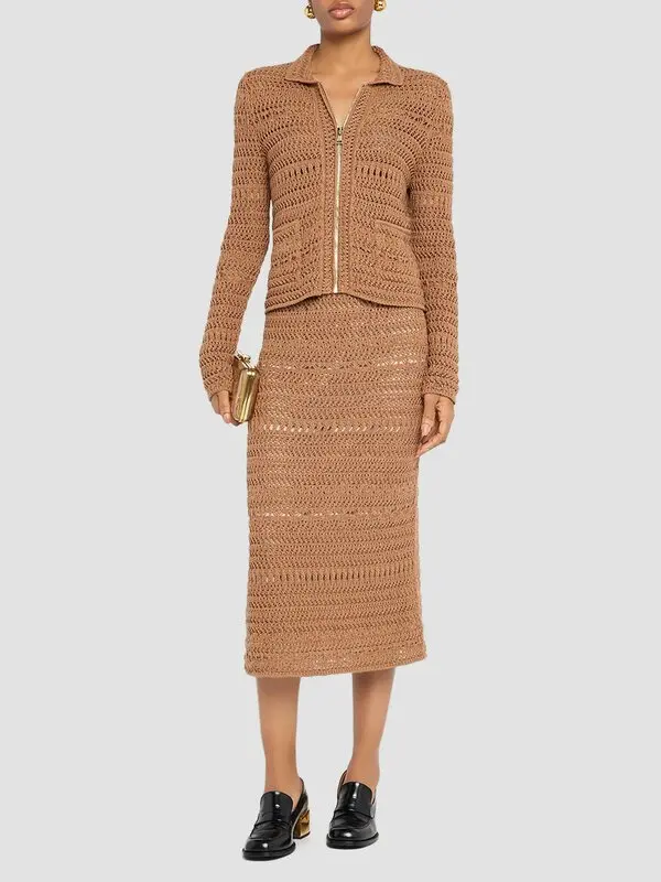 Fabiana Filippi Sequined Cotton-linen Pencil Skirt