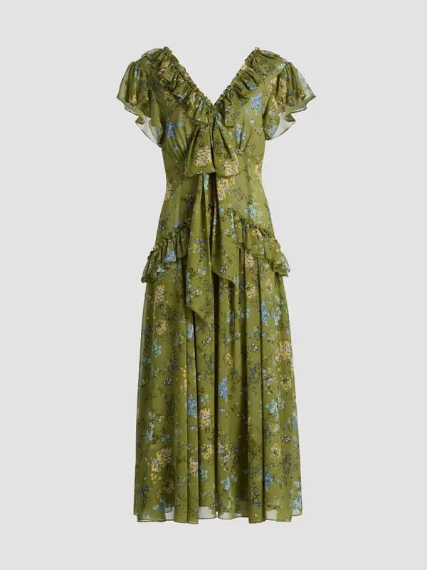 Cinq À Sept Sevi Windswept Floral Midi Dress - Iguana Multi