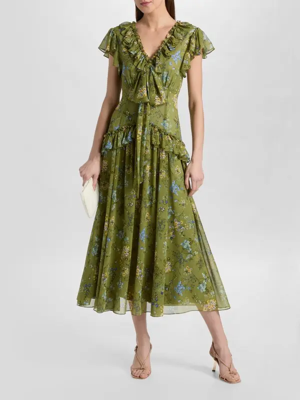 Cinq À Sept Sevi Windswept Floral Midi Dress - Iguana Multi