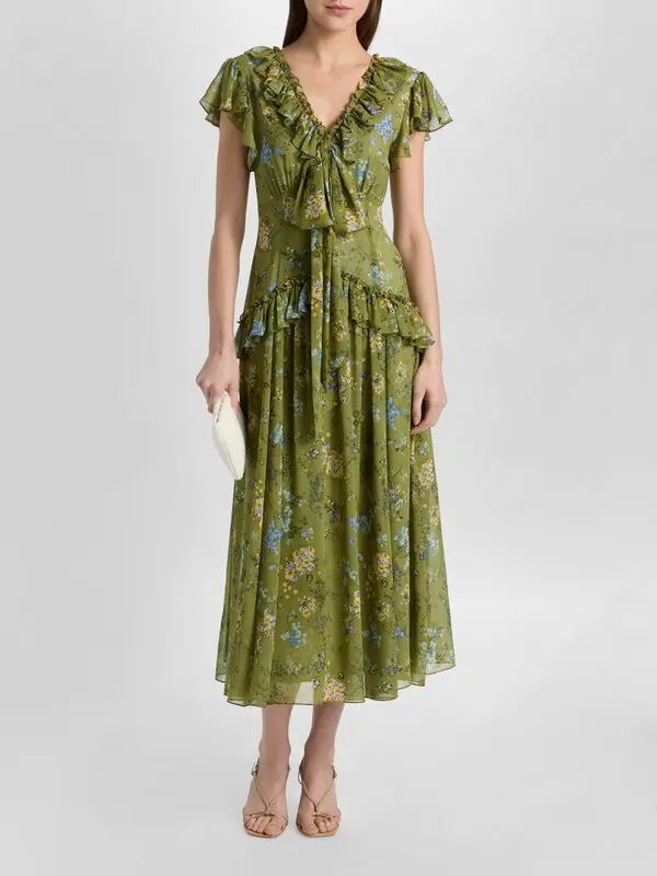 Cinq À Sept Sevi Windswept Floral Midi Dress - Iguana Multi
