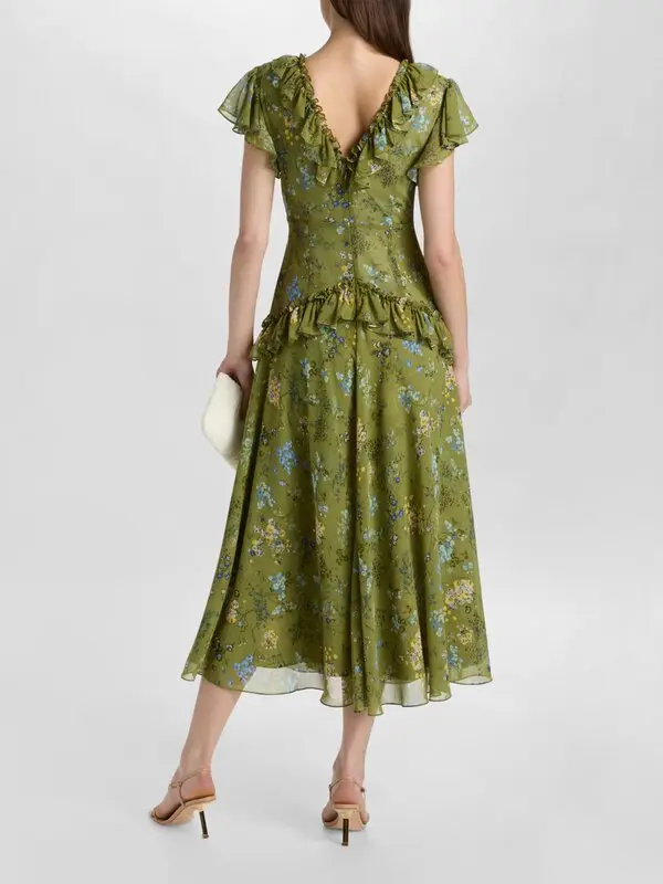 Cinq À Sept Sevi Windswept Floral Midi Dress - Iguana Multi