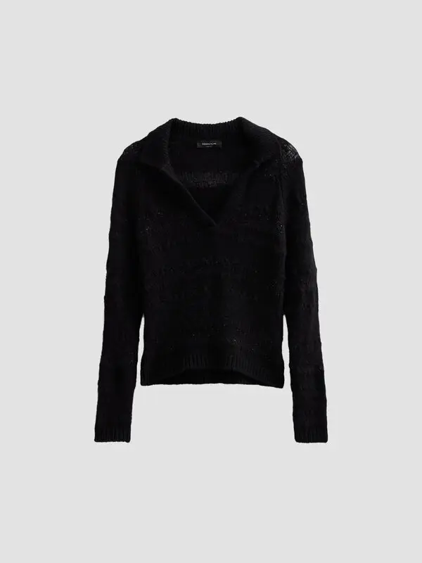 Fabiana Filippi Platinum Johnny Collar Wool-silk Blend Polo Sweater - Nero