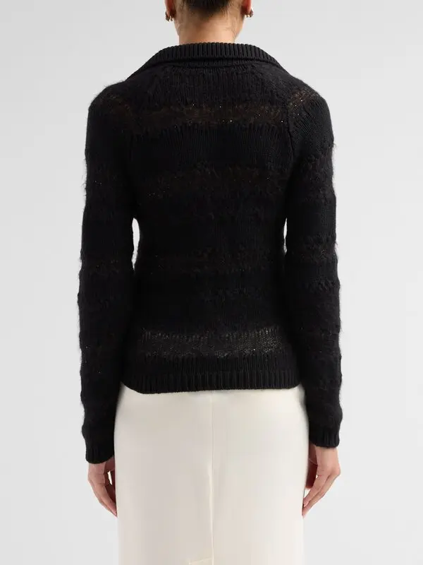 Fabiana Filippi Platinum Johnny Collar Wool-silk Blend Polo Sweater