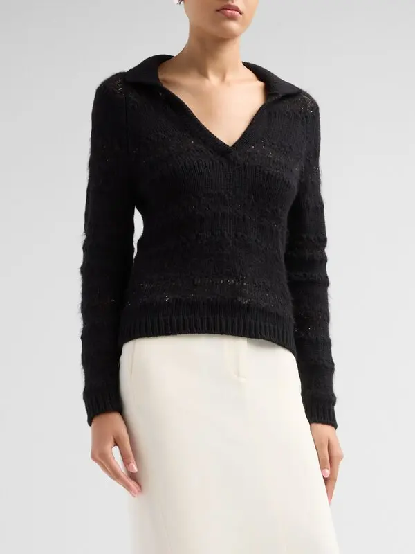 Fabiana Filippi Platinum Johnny Collar Wool-silk Blend Polo Sweater