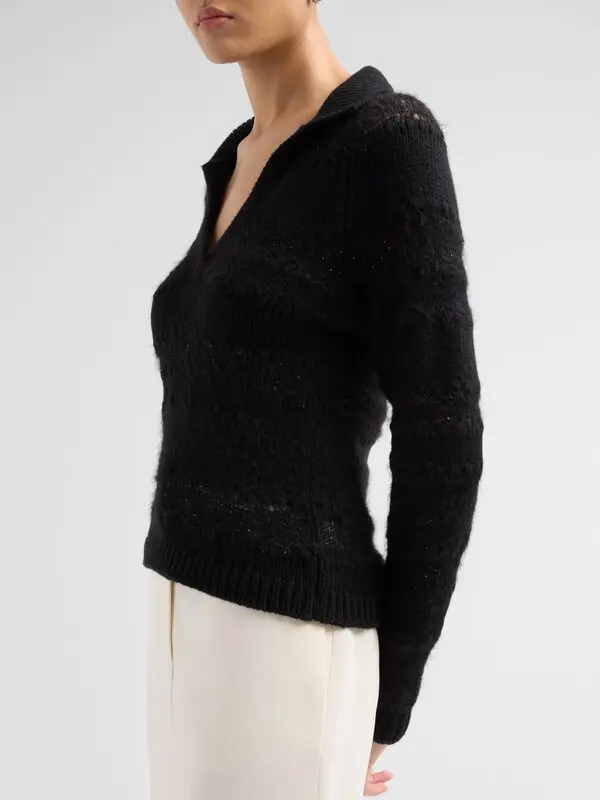 Fabiana Filippi Platinum Johnny Collar Wool-silk Blend Polo Sweater